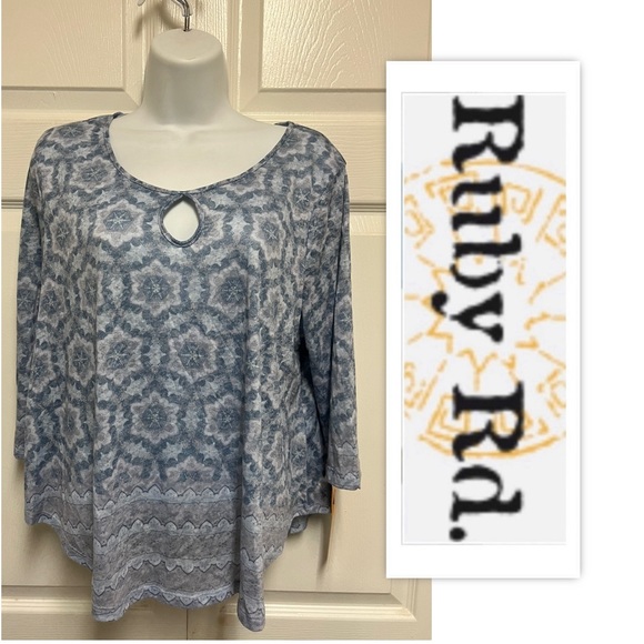 Ruby Rd. | Tops | Ruby Rd Keyhole Medallion Print Burnout Top | Poshmark
